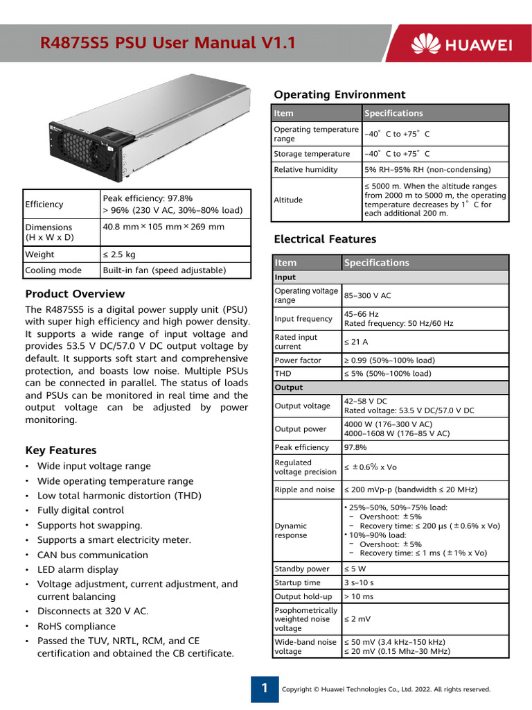 R4875S5 PSU User Manual V1.1 | PDF | Power Supply | Manufactured Goods