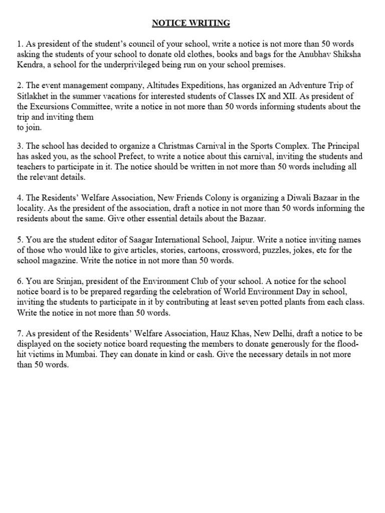 Notice Writing Questions | PDF