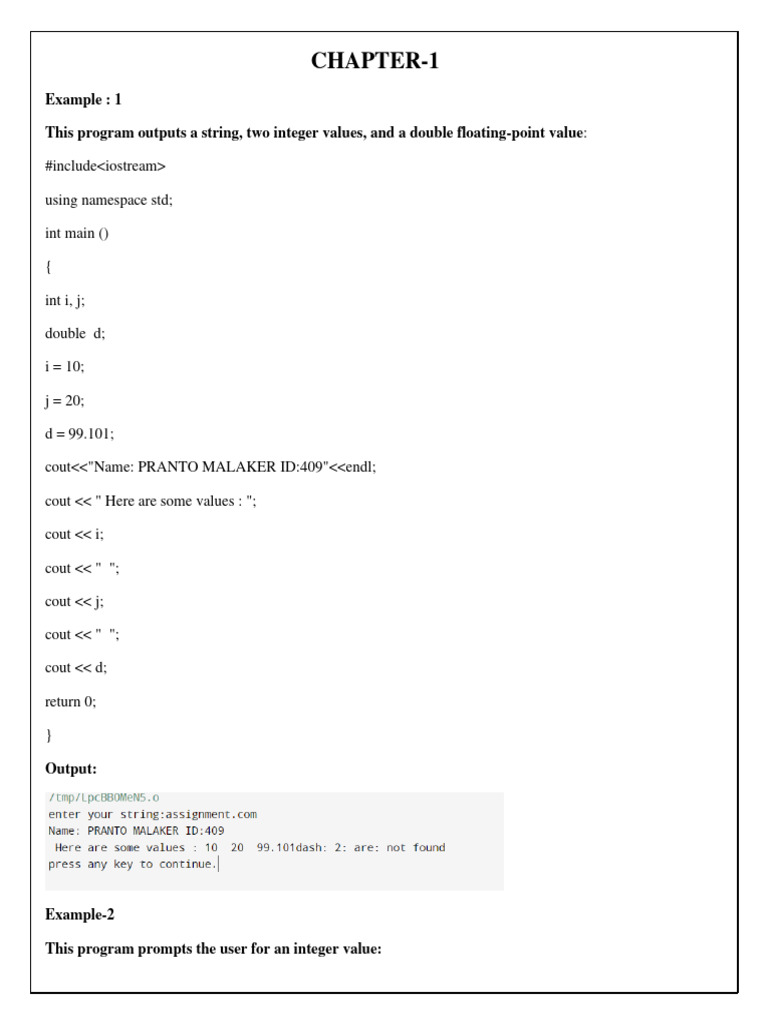 Pranto C++ Assignment-1 | PDF | Namespace | Computer Science