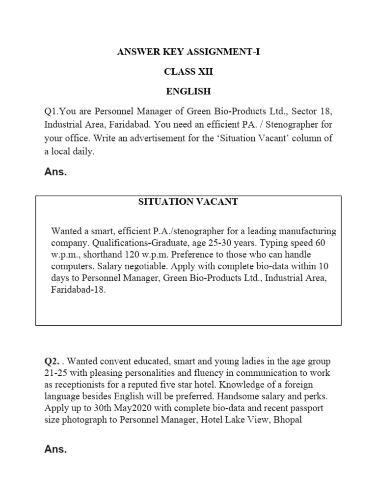 ANSWER KEY ASSIGNMENT Advertisements | PDF | Communication | Human Communication