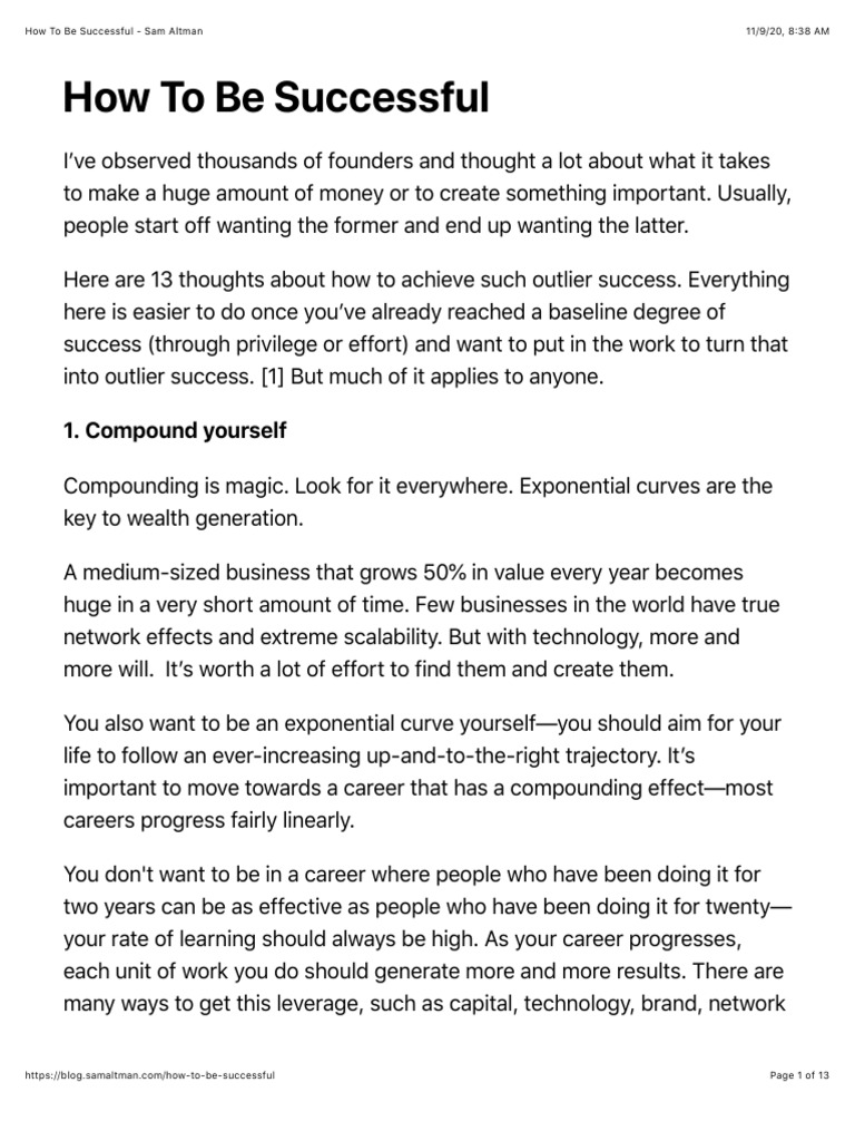 How To Be Successful Sam Altman | PDF | Thought | Reputation
