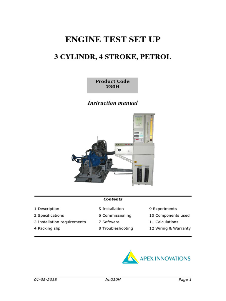 Engine Test Set Up: 3 Cylindr, 4 Stroke, Petrol | PDF | Engines ...