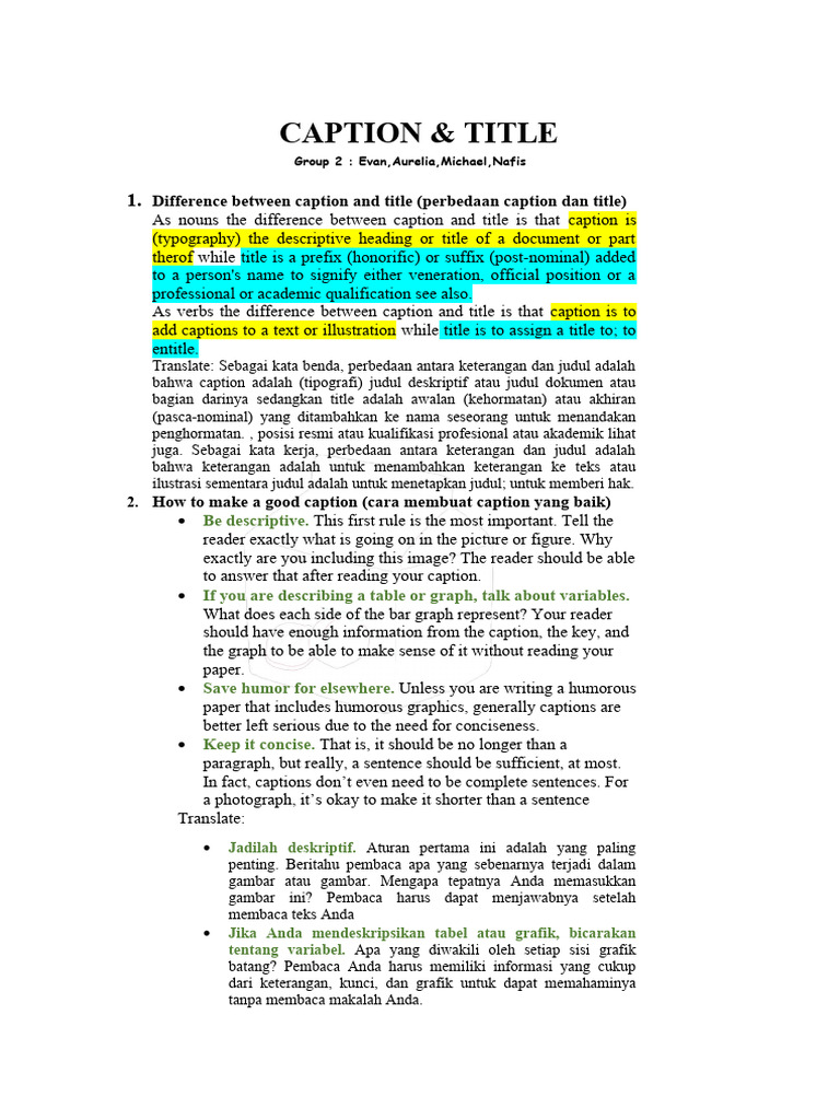 Perbedaan Caption dan Title dalam Penulisan | PDF