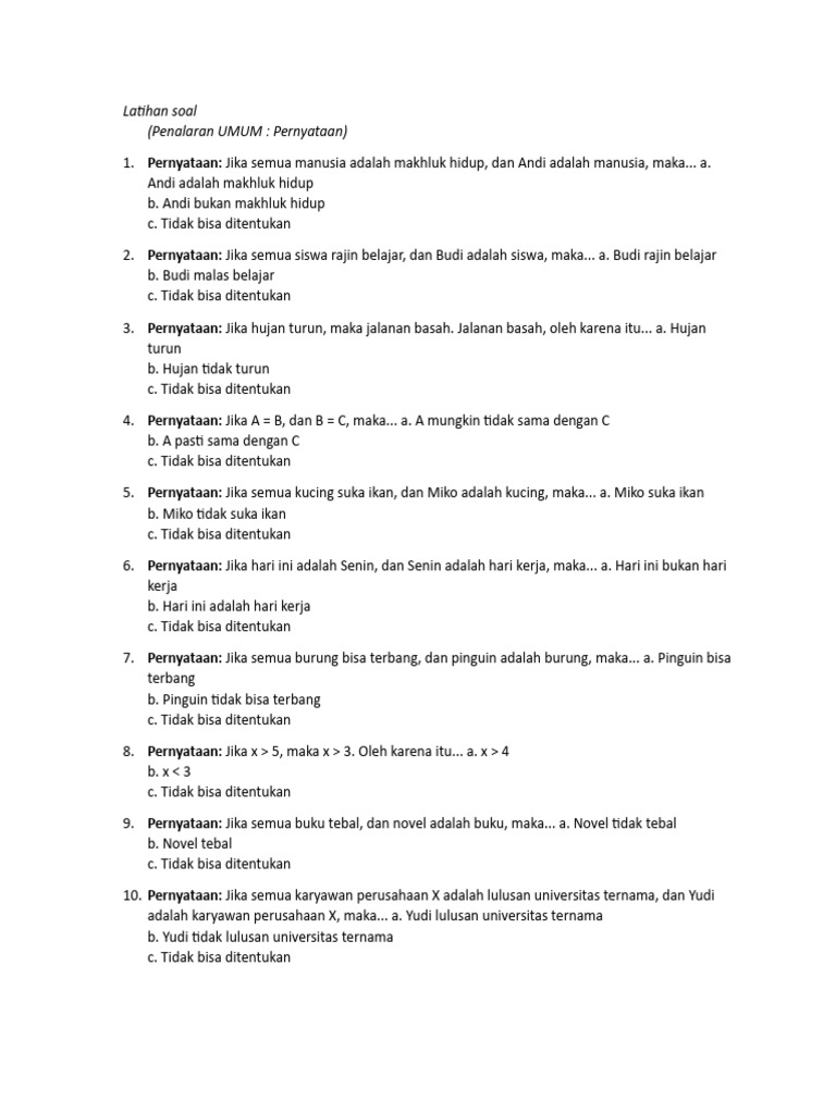 Latihan Soal Dan KUNCI JAWABAN Penalaran UMUM BAGIAN 2 (Pernyataan) | PDF
