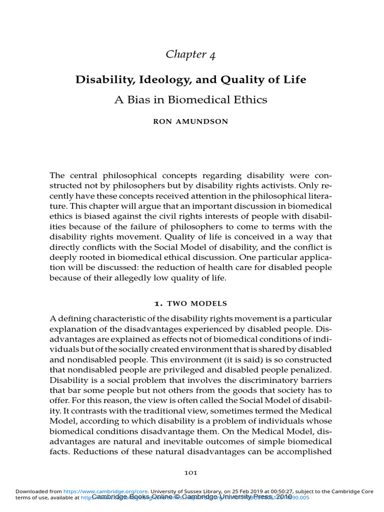 Disability Ideology and Quality of Life A Bias in Biomedical Eth | PDF ...