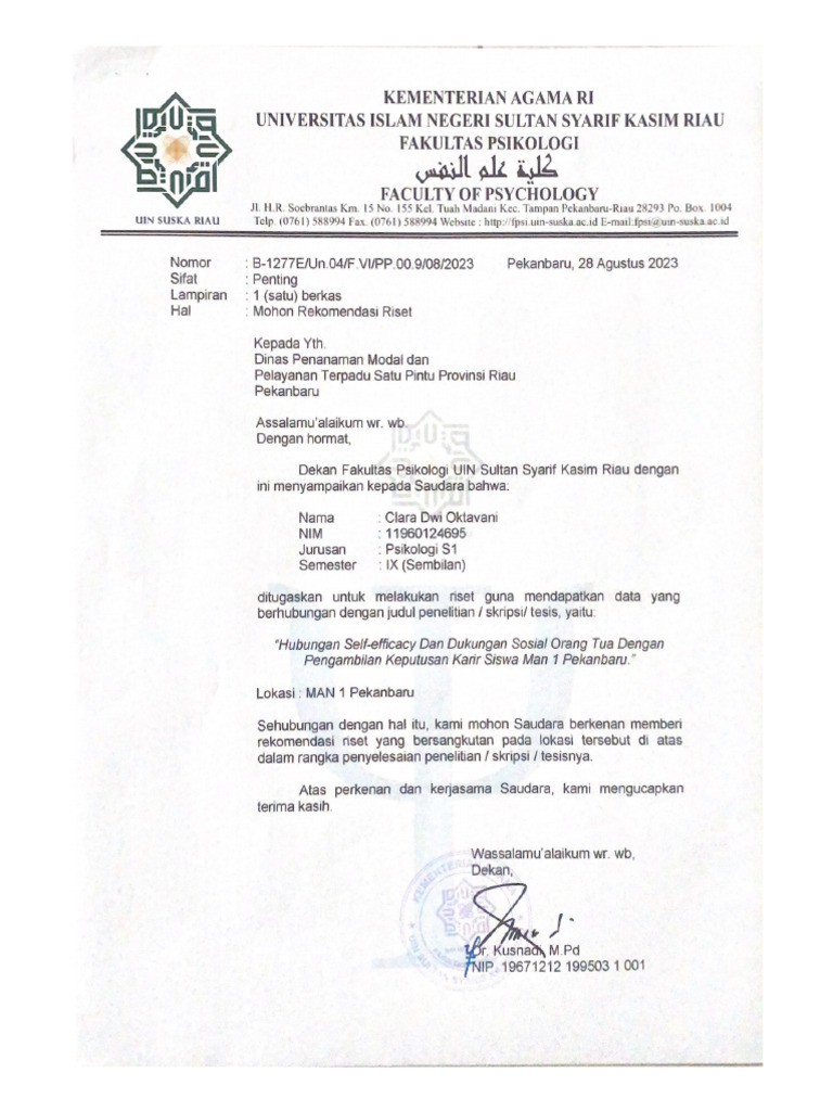 Surat Permohonan Riset | PDF