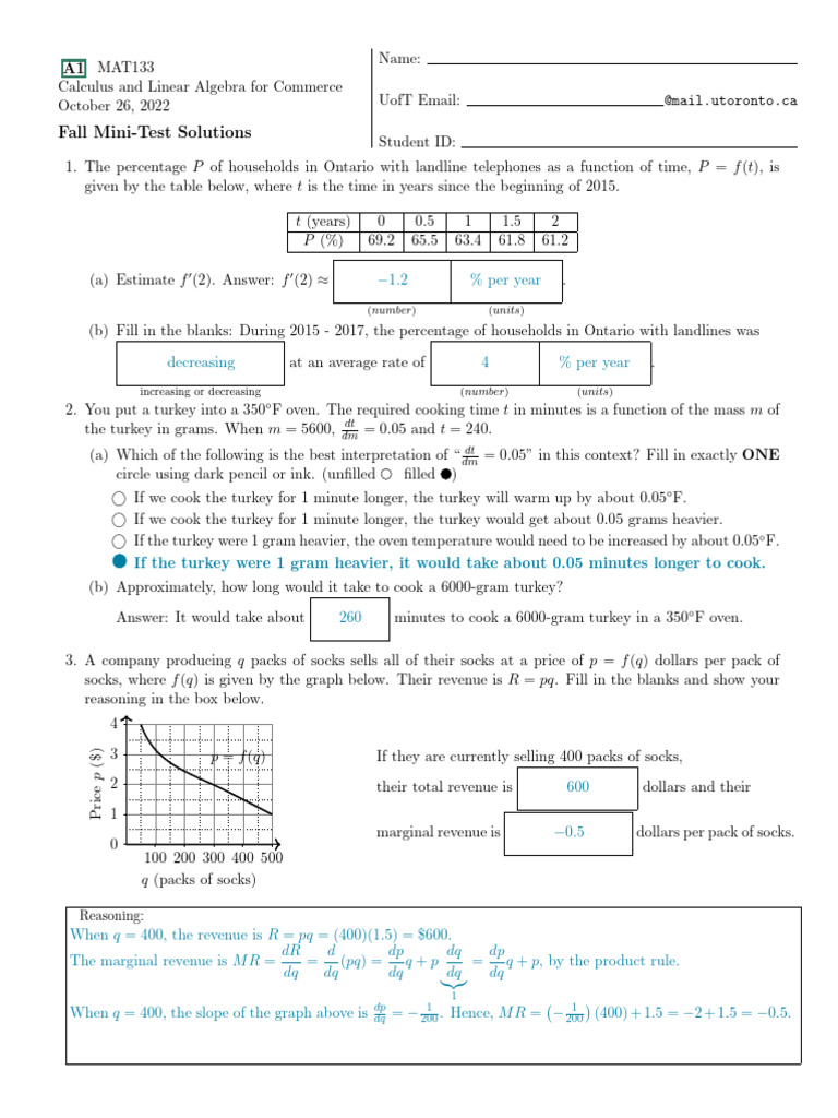 2022 Fall Mini Test A1 Sol | PDF | Profit (Economics) | Function ...