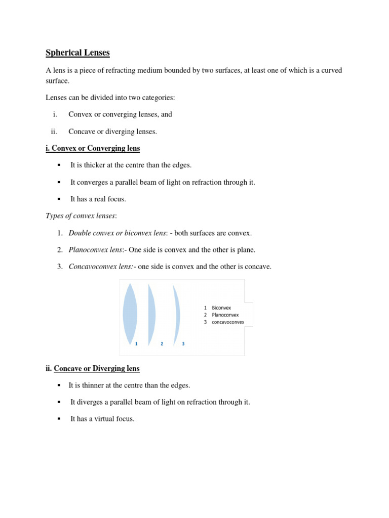 Refraction in Spherical Lenses | PDF | Glass Engineering And Science ...