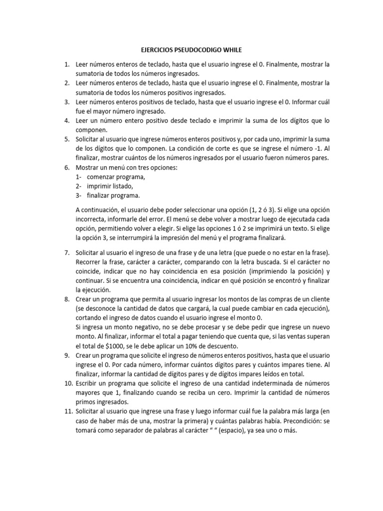 Ejercicios Pseint Ciclo While Pdf Ciencias De La Computación Ingeniería Informática