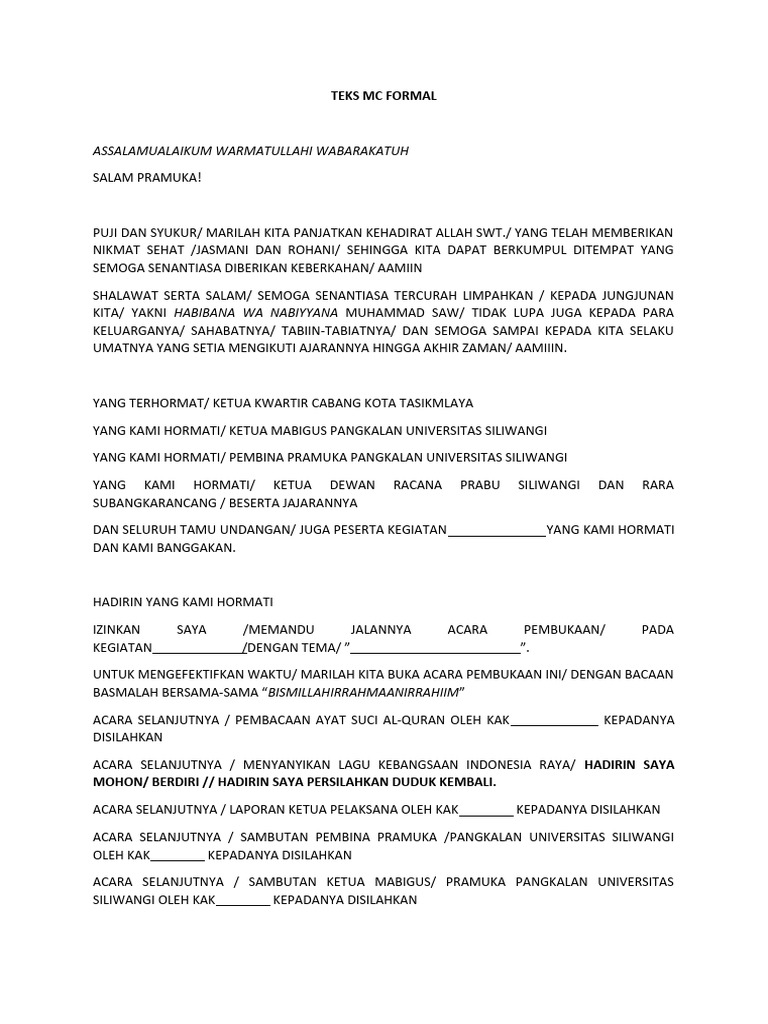 Teks MC Acara Pramuka Formal | PDF