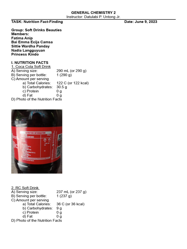 GC2 Task Nutrition Facts | PDF | Calorie | Food Energy