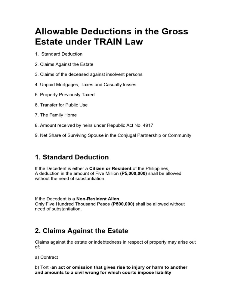 Allowable Deductions in The Gross Estate Under TRA | PDF | Loans | Family