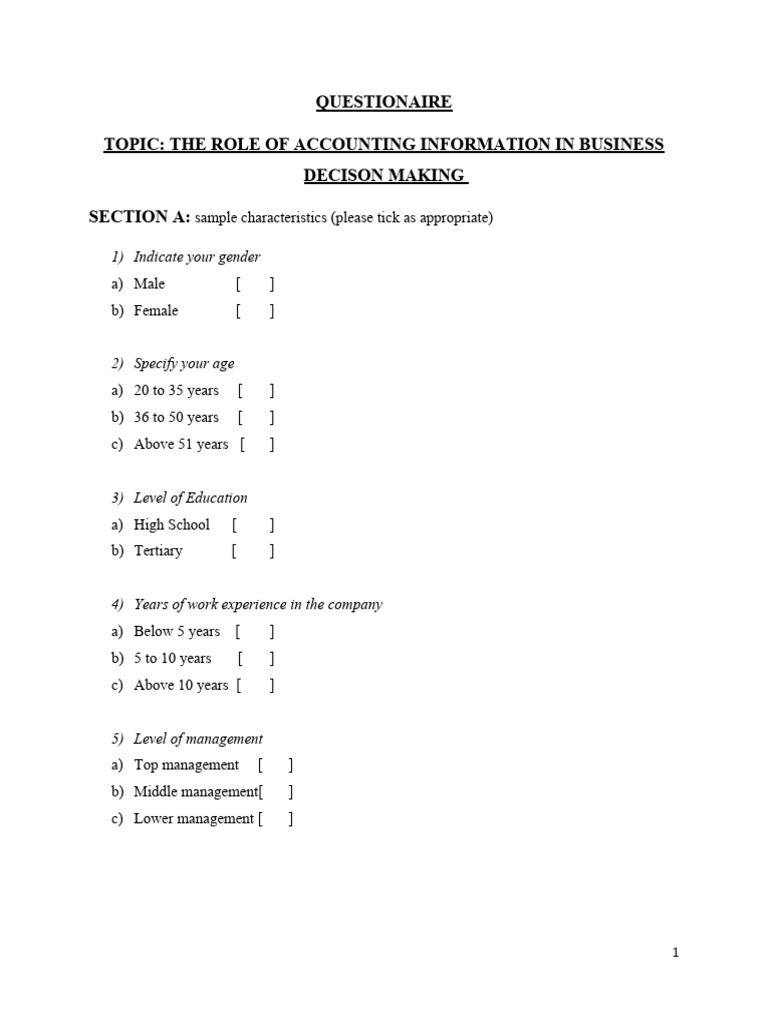 QUESTIONAIRES | PDF | Accounting | Information