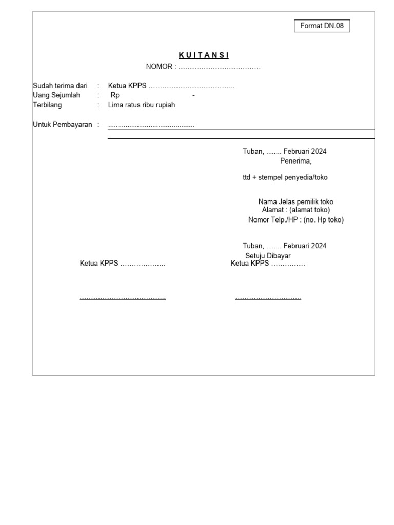 Format DN.08 Kuitansi Sewa Scanner | PDF