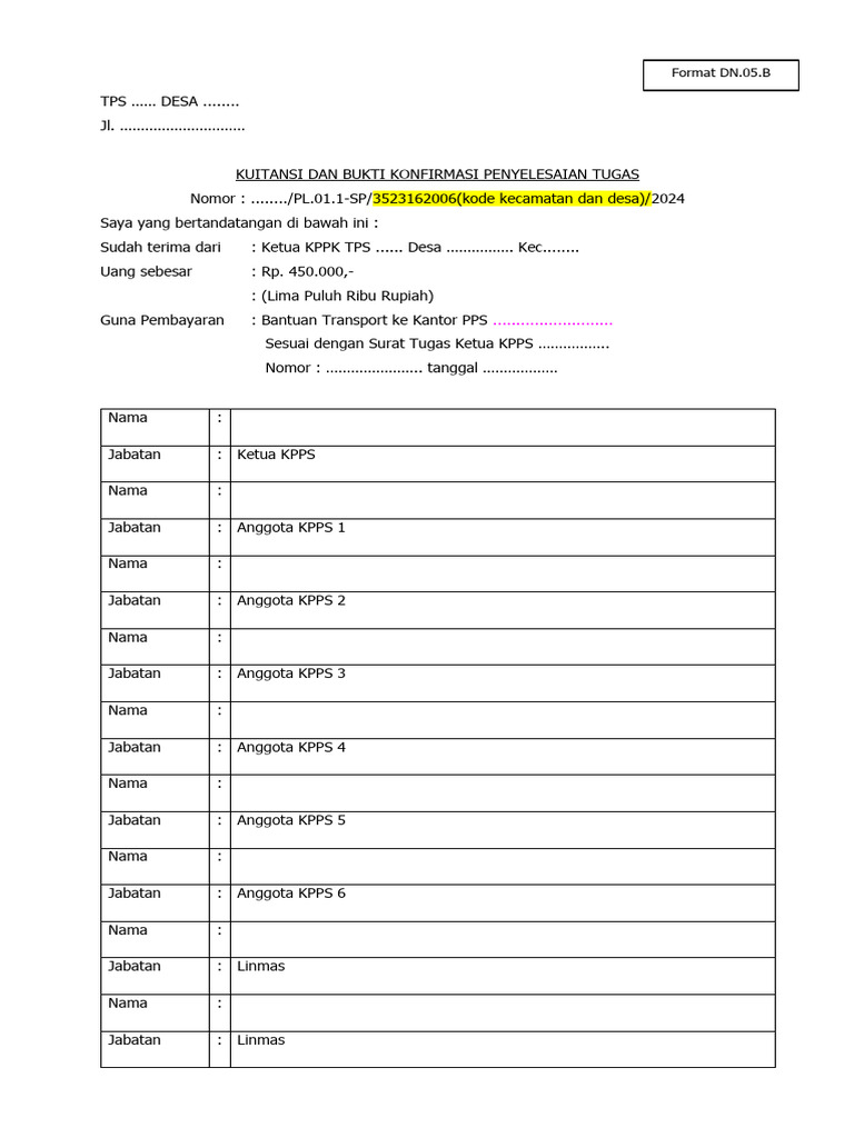 Format DN.05.B - SPPD KPPS | PDF | Olahraga & Rekreasi