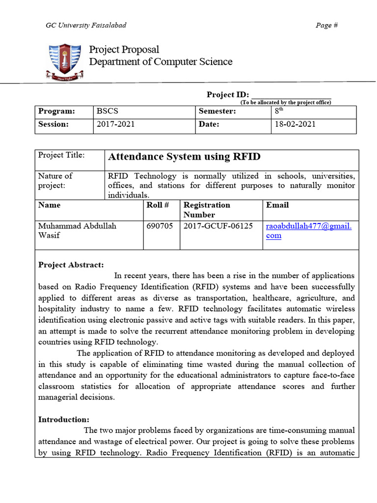 Muhammad Abdullah Wasif | PDF | Radio Frequency Identification | Databases