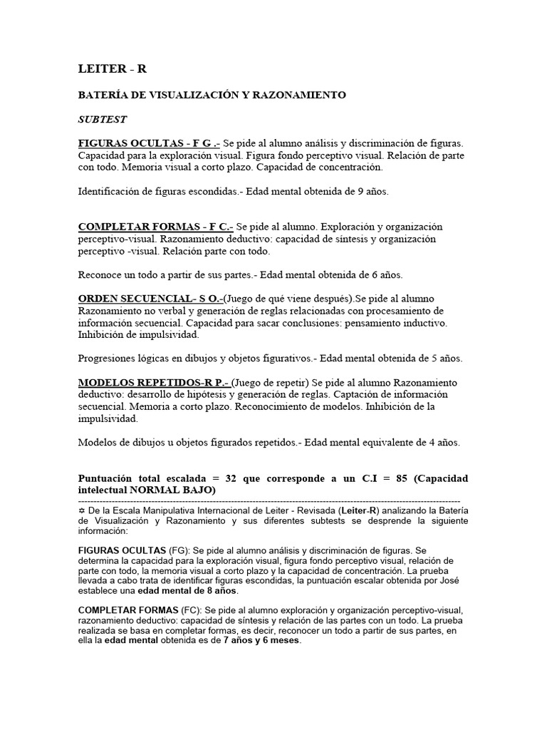 Evaluación Leiter-R: Visualización y Razonamiento | PDF | Razonamiento ...