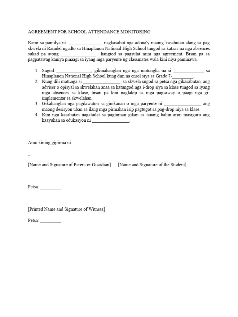 AGREEMENT-FOR-SCHOOL-ATTENDANCE-MONITORING | PDF