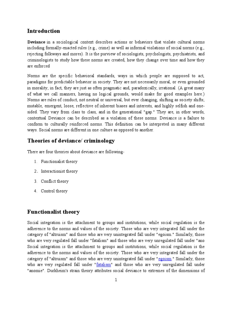 Theories of Deviance | PDF | Deviance (Sociology) | Norm (Social)