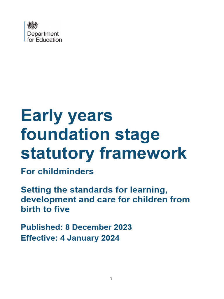 EYFS Statutory Framework For Childminders | PDF | Finance & Money ...
