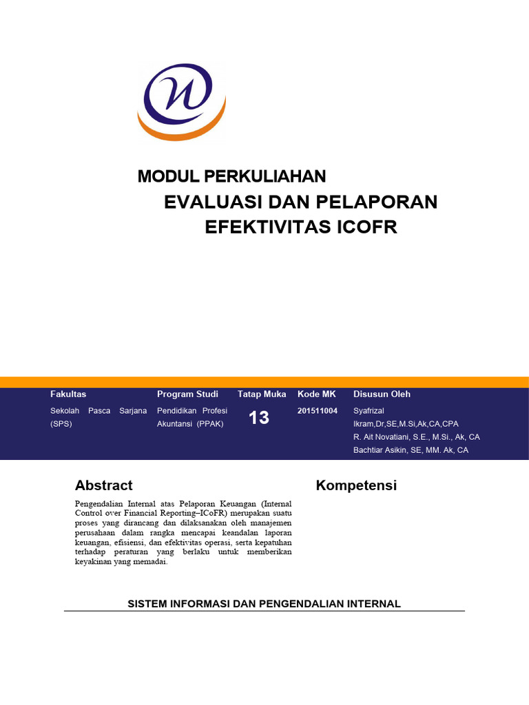 Modul 13 - Evaluasi Dan Pelapporan Efektivitas Icofr | PDF