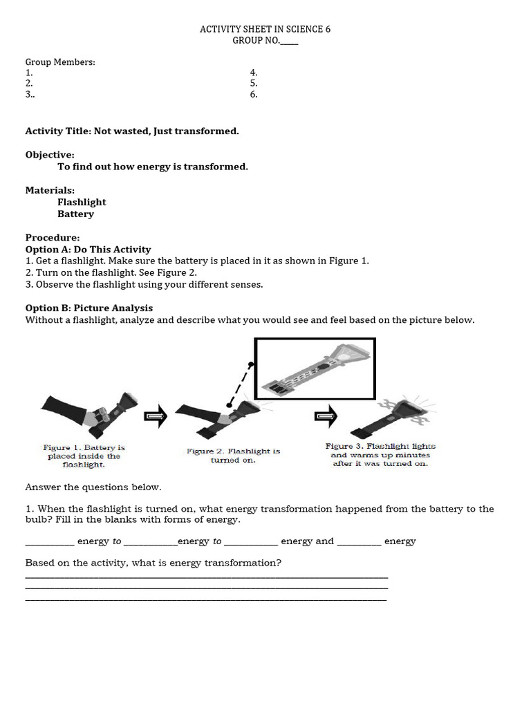 ACTIVITY SHEET IN SCIENCE 6-Energy Transformation | PDF