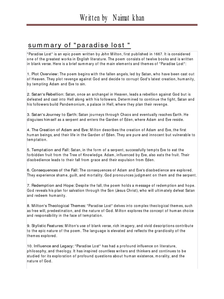 Paradise Lost | PDF | Paradise Lost | Adam And Eve