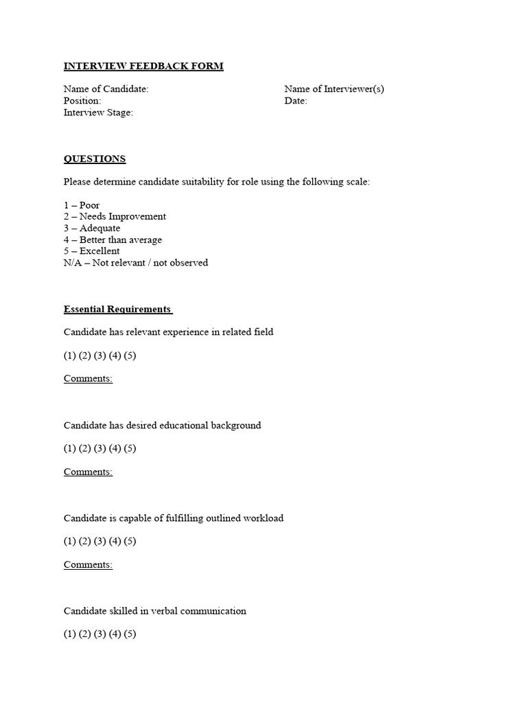 Interview Feedback Form Template | PDF | Behavioural Sciences | Psychology