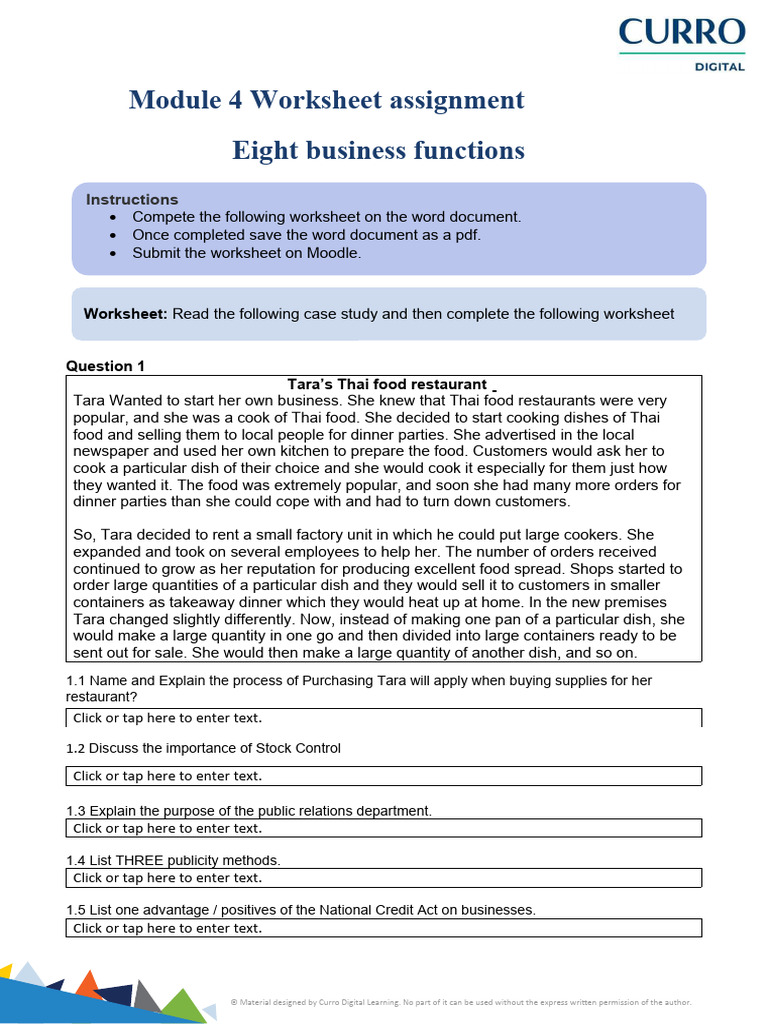 M4 - Worksheet Assignment | PDF | Restaurants | Business
