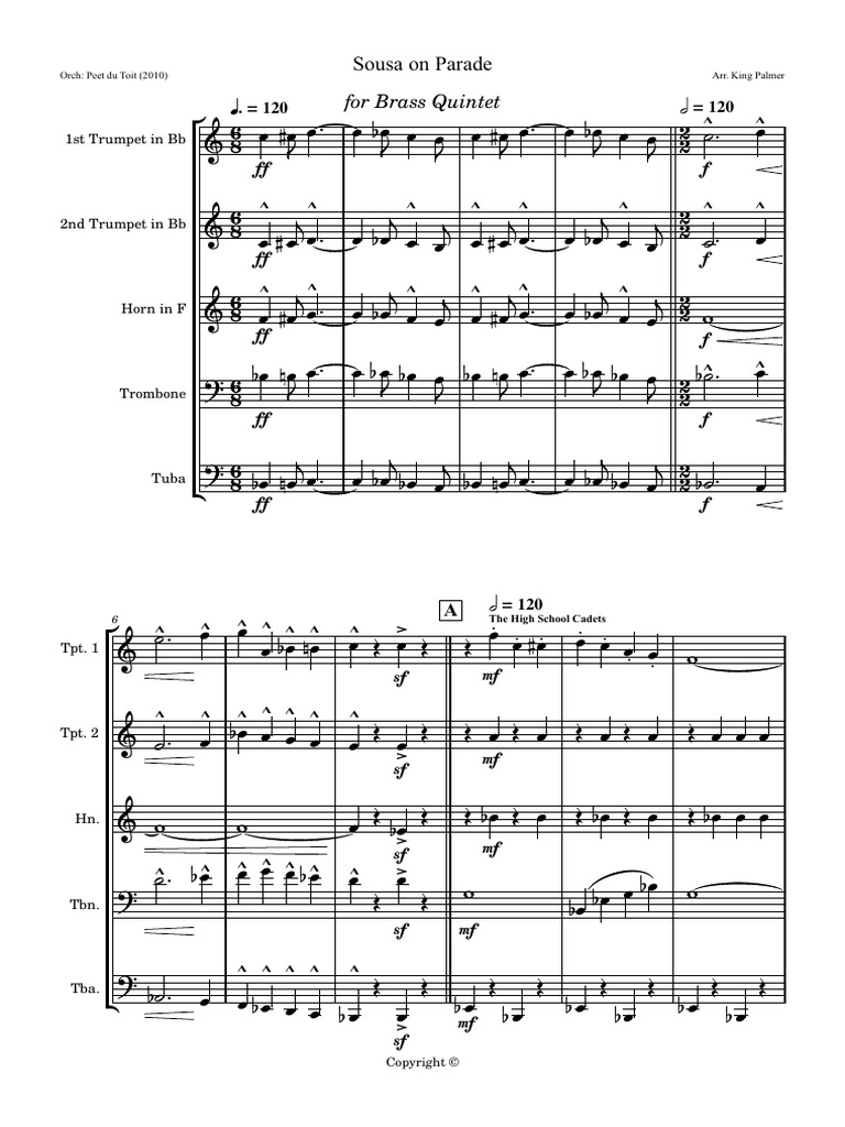 Sousa On Parade - Arr. King Palmer Brass Quintet - MSCZ | PDF | Musical ...