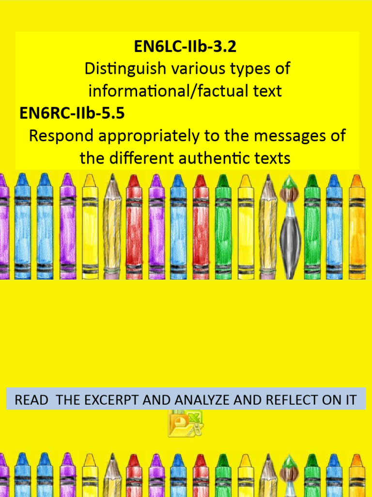 ENGLIGH 6 Q2-Distinguish Various Types of Informationalfactual Text | PDF | Foreign Language Studies