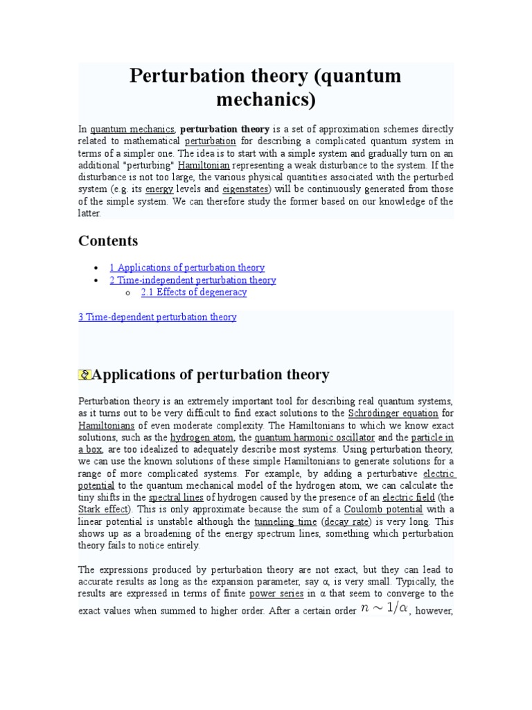 Perturbation Theory | Perturbation Theory (Quantum Mechanics) | Hamiltonian (Quantum Mechanics)