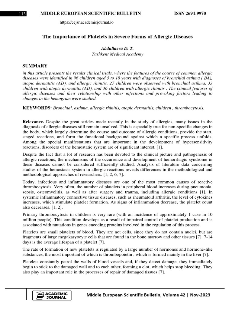 The Importance of Platelets in Severe Forms of Allergic Diseases | PDF ...