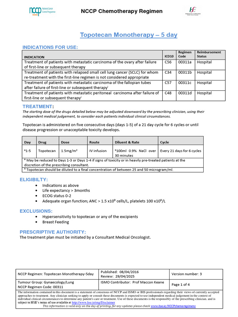 NCCP Topotecan Monotherapy Protocol | PDF | Therapy | Neoplasms