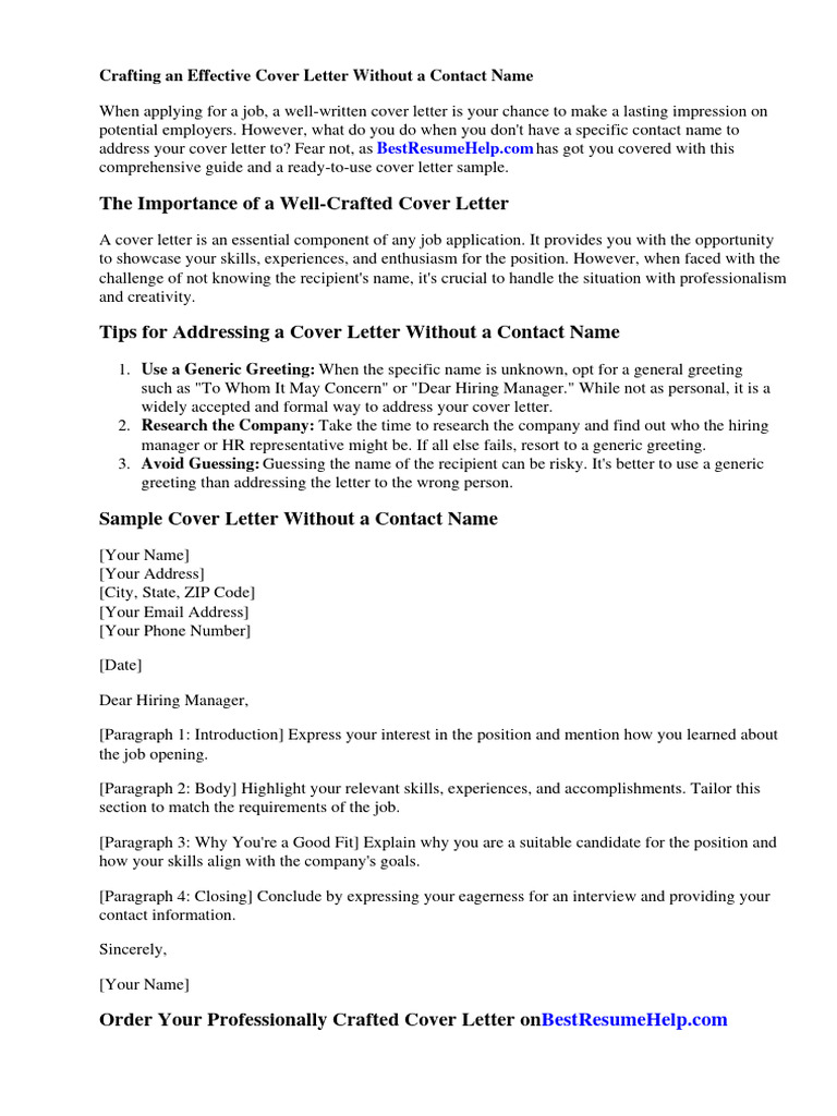Cover Letter Sample Without Contact Name | PDF | Recruitment | Résumé