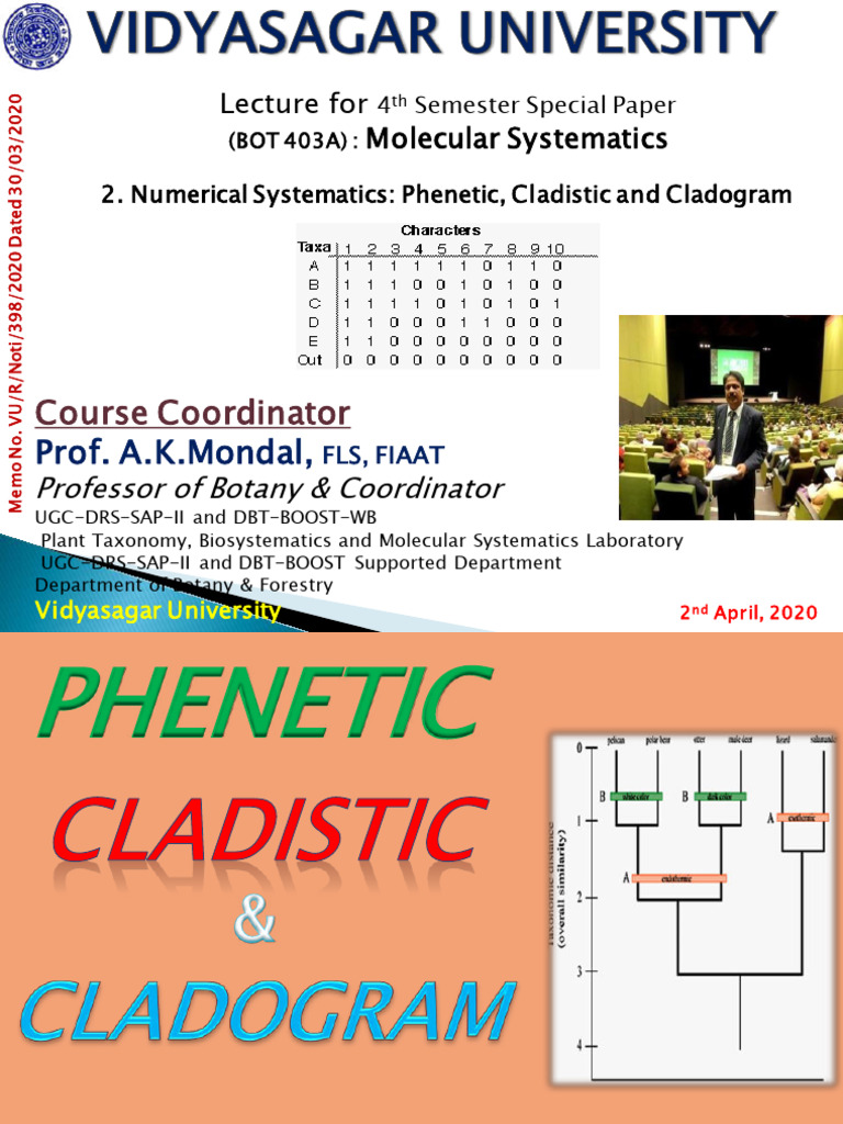 Phenetics-Cladistics and Cladogram-Prof.A.K.Mondal-BOTVU-Special Paper ...