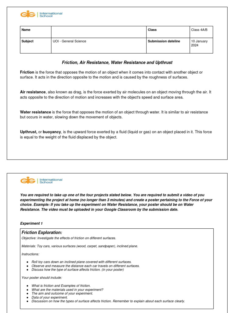 Science Homework | PDF | Friction | Buoyancy Science Homework | PDF | Friction | Buoyancy