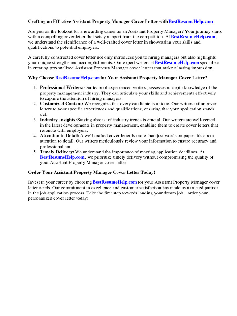 Assistant Property Manager Cover Letter | PDF | Résumé | Experience