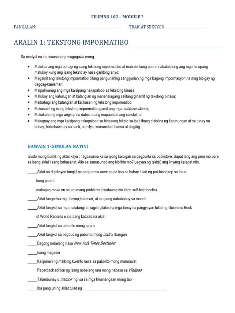 Filipino 102 Module 2 | PDF