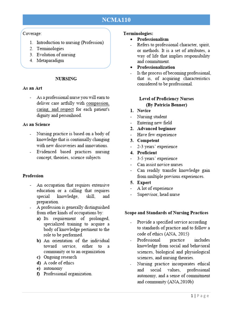 Cmpa411 Prelim (TFN, Funda, Maternal 217, CHN) | PDF | Nursing | Theory