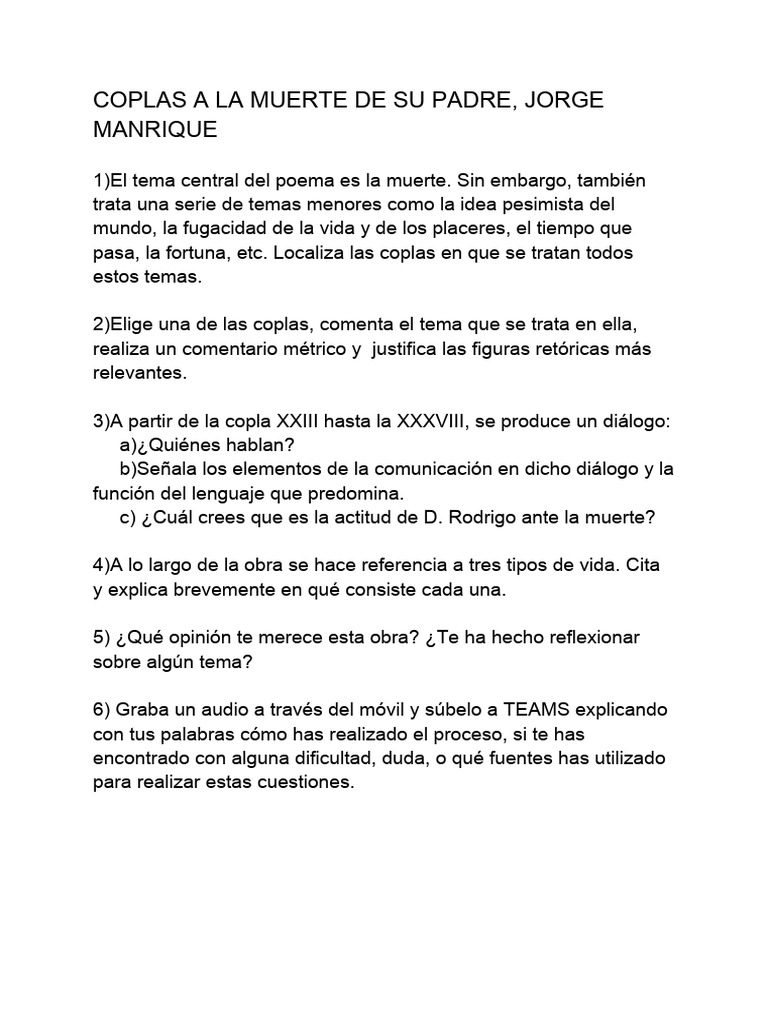 Coplas A La Muerte de Su Padre, Jorge Manrique | PDF