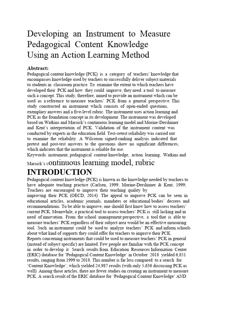 Developing An Instrument To Measure Pedagogical Content Knowledge | PDF | Educational Assessment ...