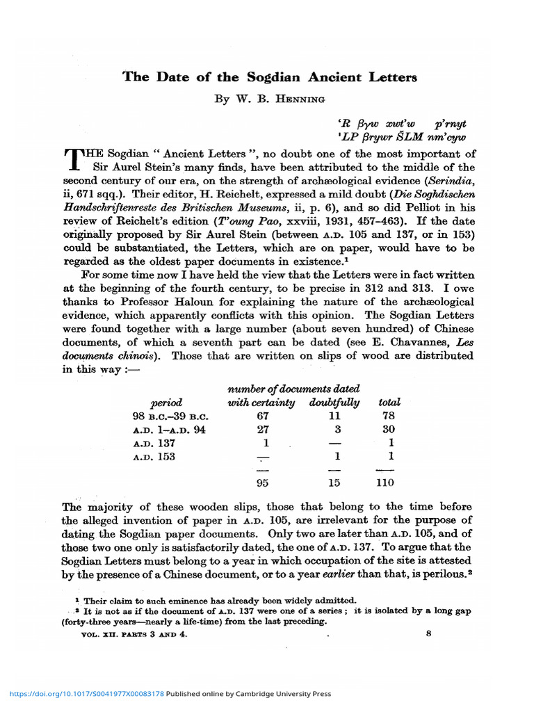 HENNING, The Date of the Sogdian Ancient Letters | PDF