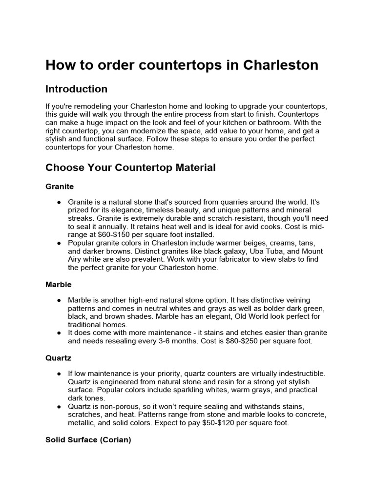How To Order Countertops in Charleston | PDF | Countertop | Materials