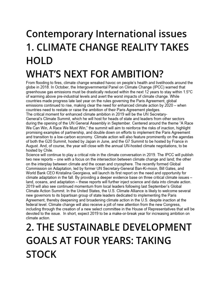 Contemporary International Issues | PDF | Climate Change | United Nations