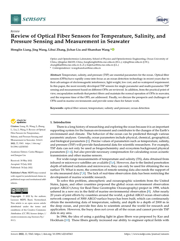 Sensors 22 05363 v2 | PDF | Optical Fiber | Sensor