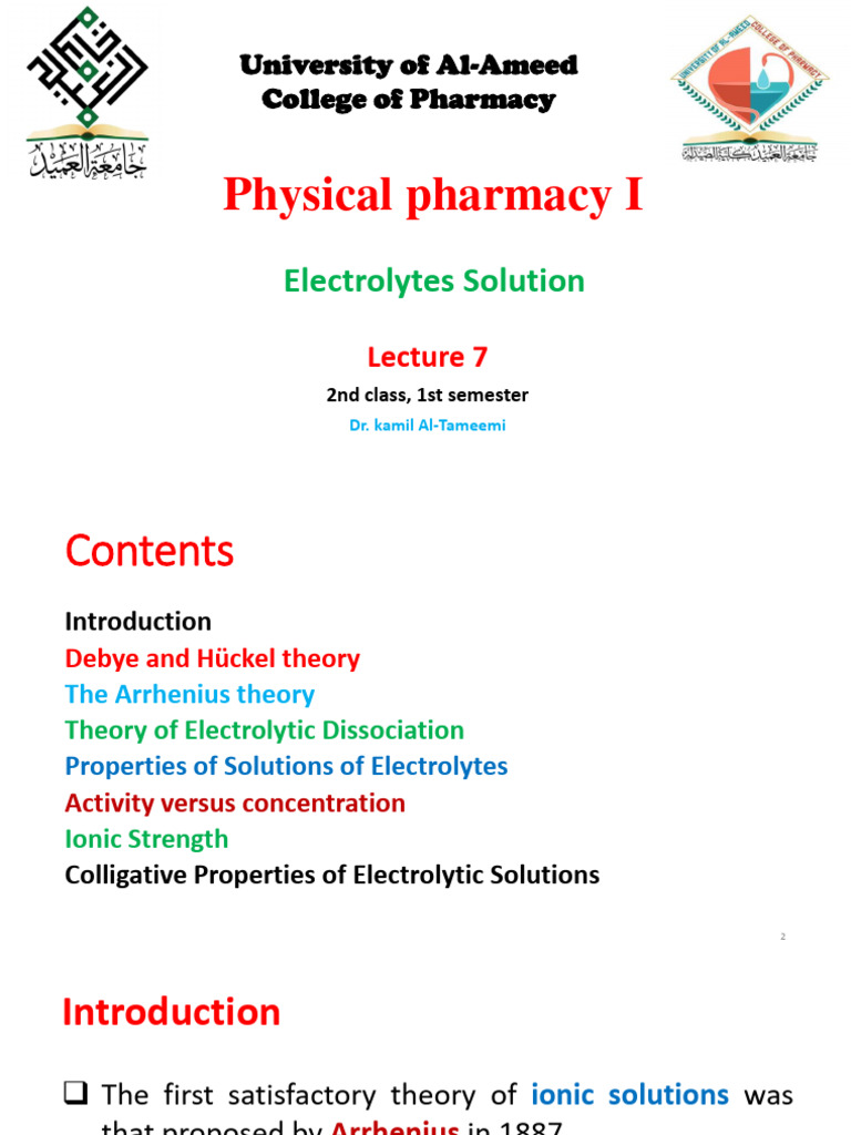 Physical Pharmacy Lec7 | PDF | Ion | Electrolyte