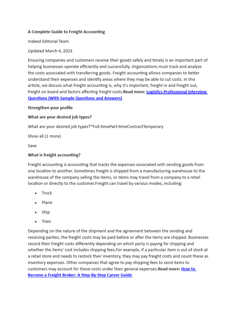 A Complete Guide To Freight Accounting Pdf Cargo Service Industries