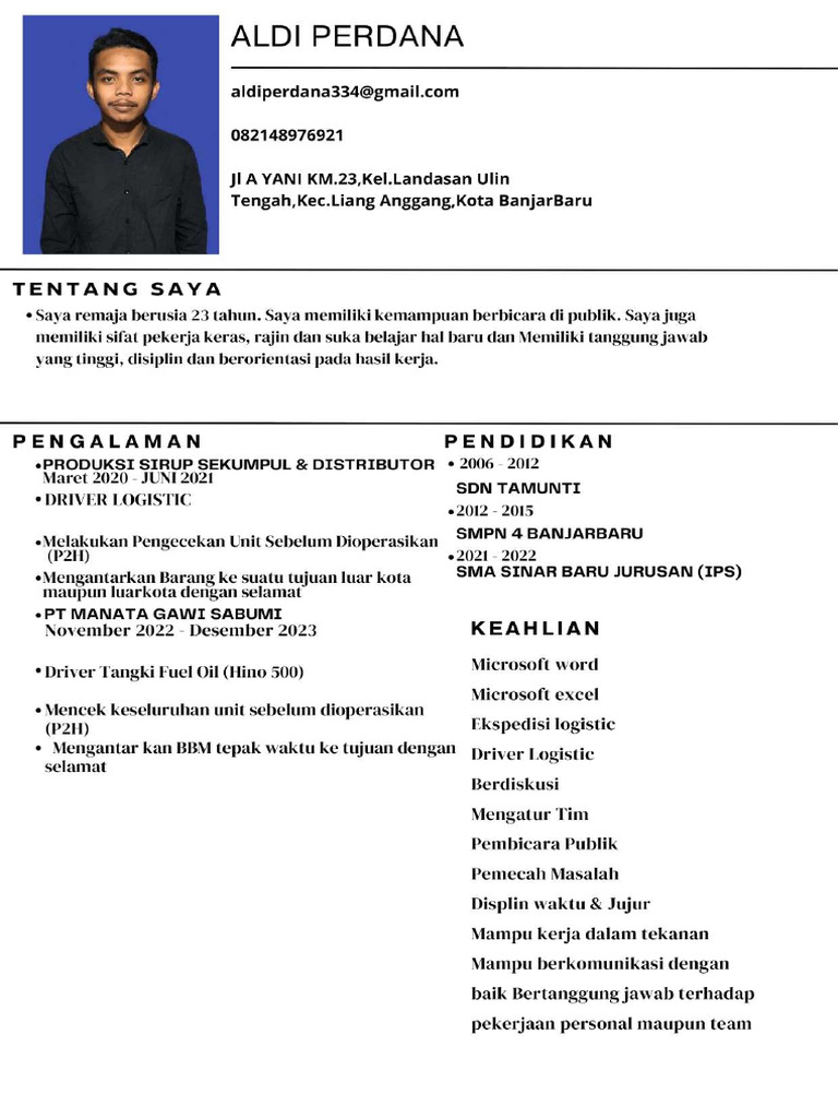 Aldi Perdana - Driver Medium Bus - Banjarmasin | PDF