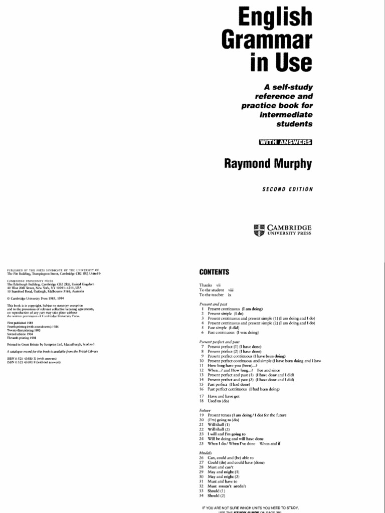Murphy English Grammar in Use Raymond 2nd Edition | PDF
